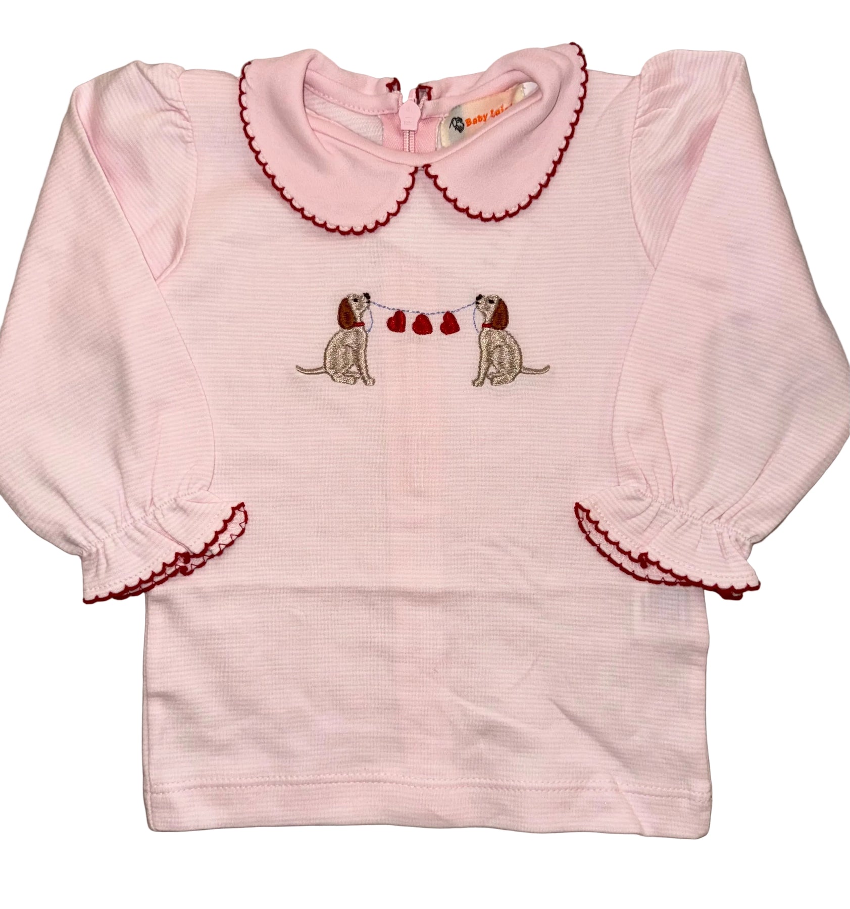 Dogs w. Hearts Pink Stripe Peter Pan Blouse | Luigi – the blue béret