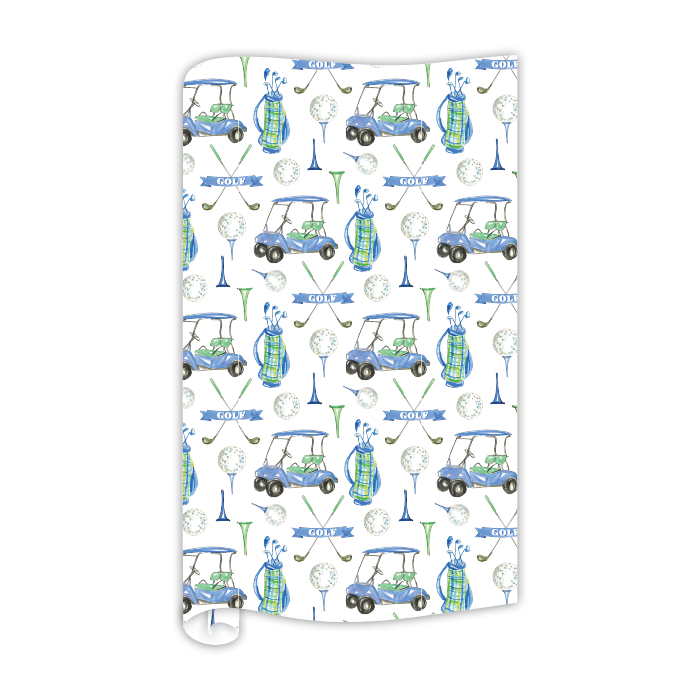 Golf Balls and Golf Cart Pattern Blue Wrapping Paper – the blue béret