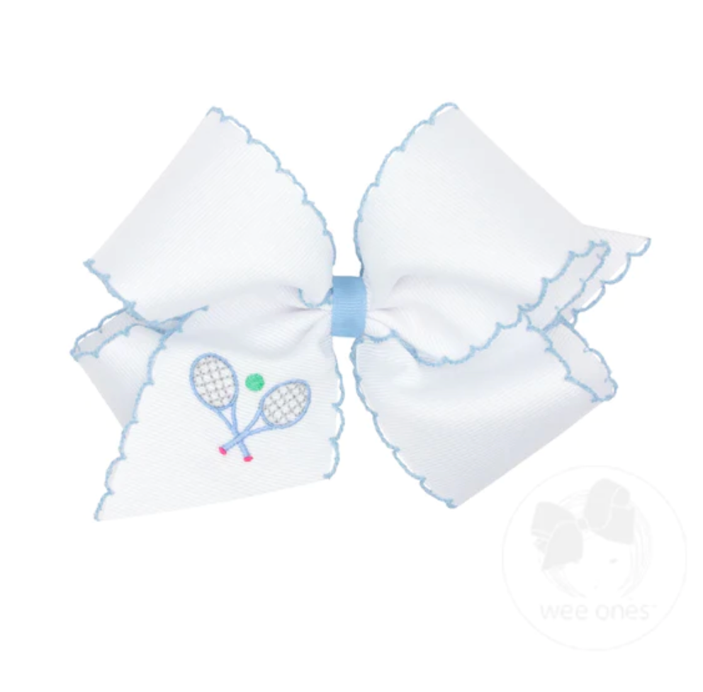 Tennis Embroidered Medium Grosgrain Hair Bow with Moonstitch Edge | We ...