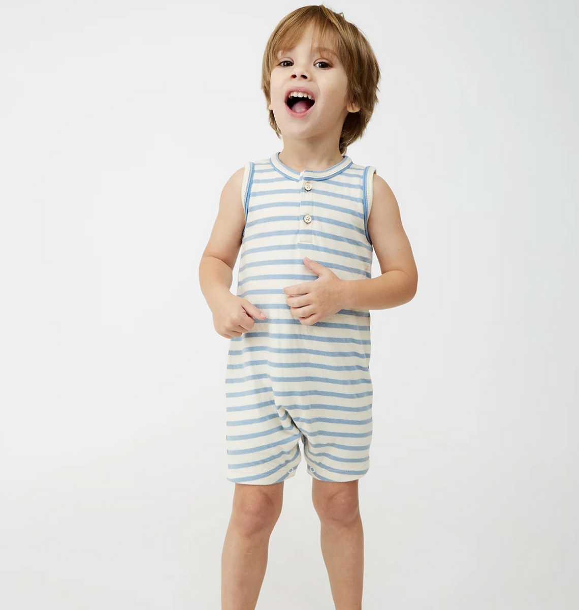 Lachlan Romper-Dusty Blue Stripe | Oso and Me – the blue béret