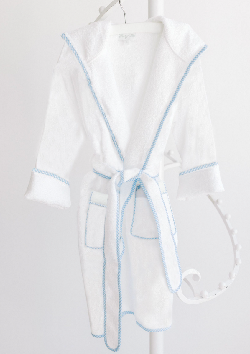 White Terry Robe with Gingham Trim and Hood | Terry Tots – the blue béret