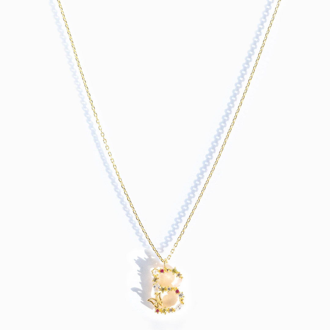Flutterfly Stone Initial Necklace the blue beret